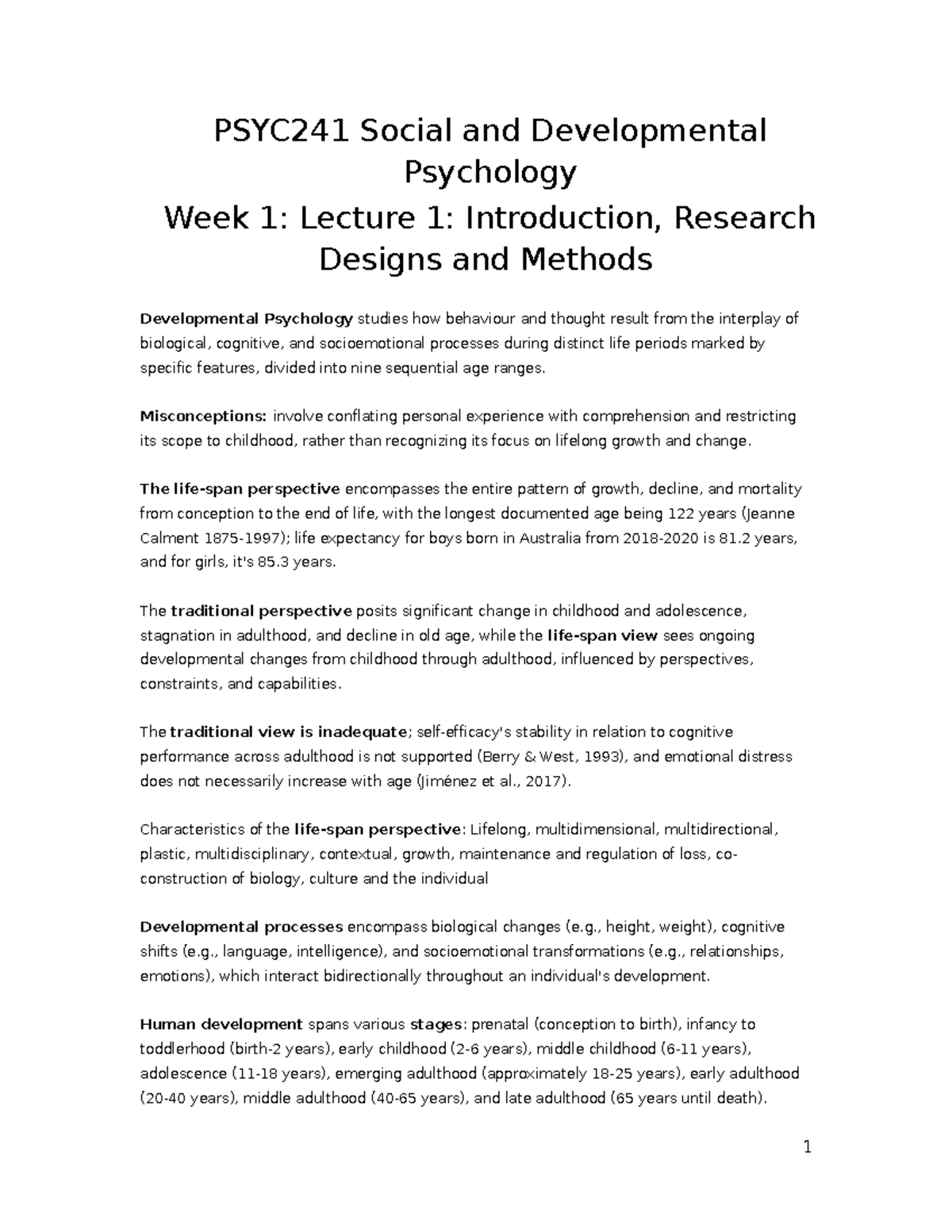 PSYC241 summary notes - PSYC241 Social and Developmental Psychology ...