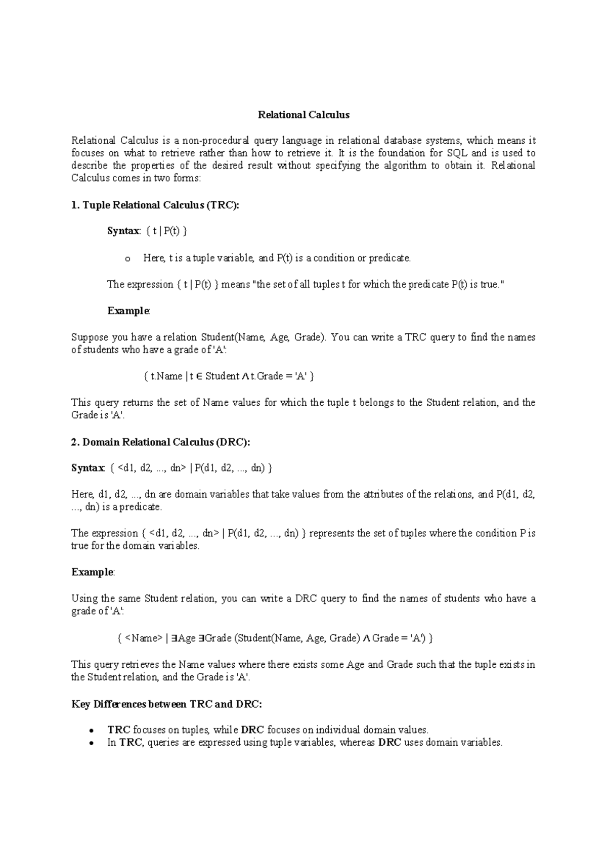 Relational calculus - Relational Calculus Relational Calculus is a non ...