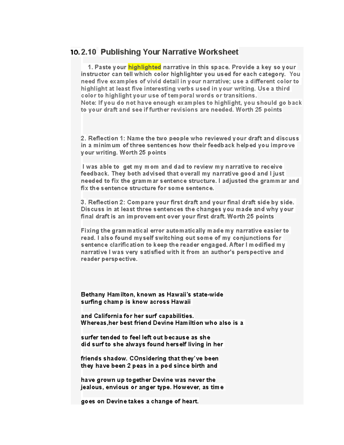 Publishing Your Narrative - 10. 2 Publishing Your Narrative Worksheet ...