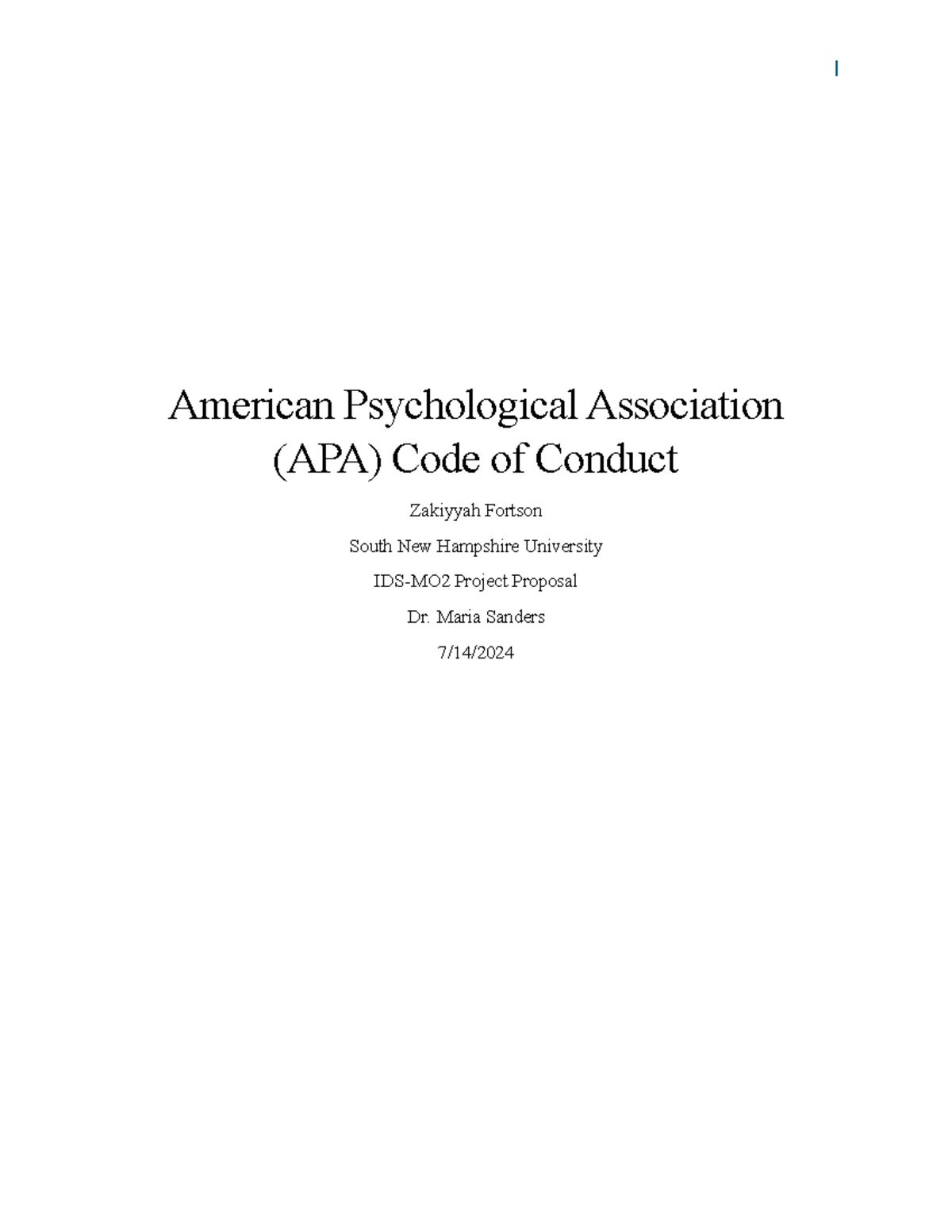 Fortson.Z Module Two Project Proposal - I American Psychological ...