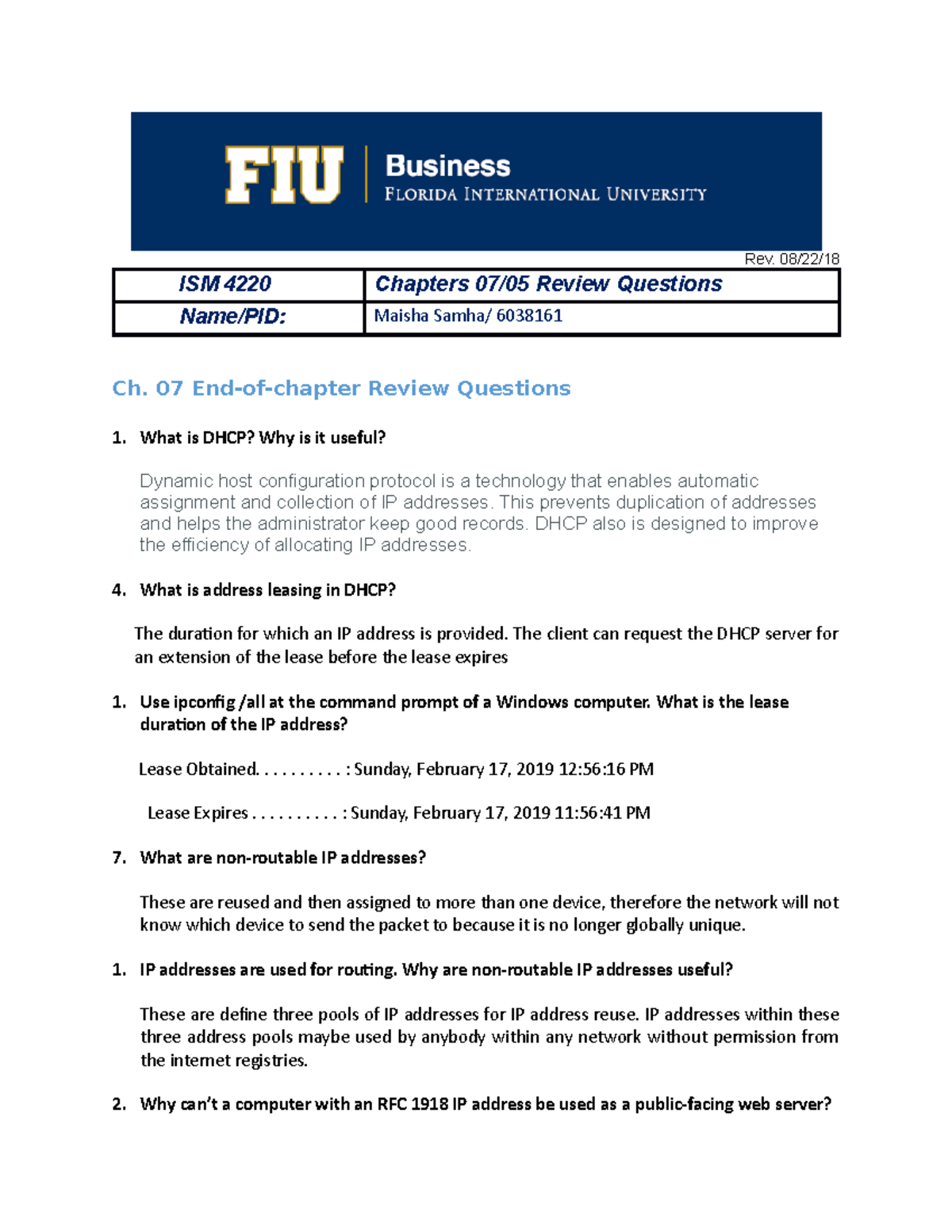 Ch07&05Rev - Terms those were in the final. - Rev. ISM 4220 Chapters ...