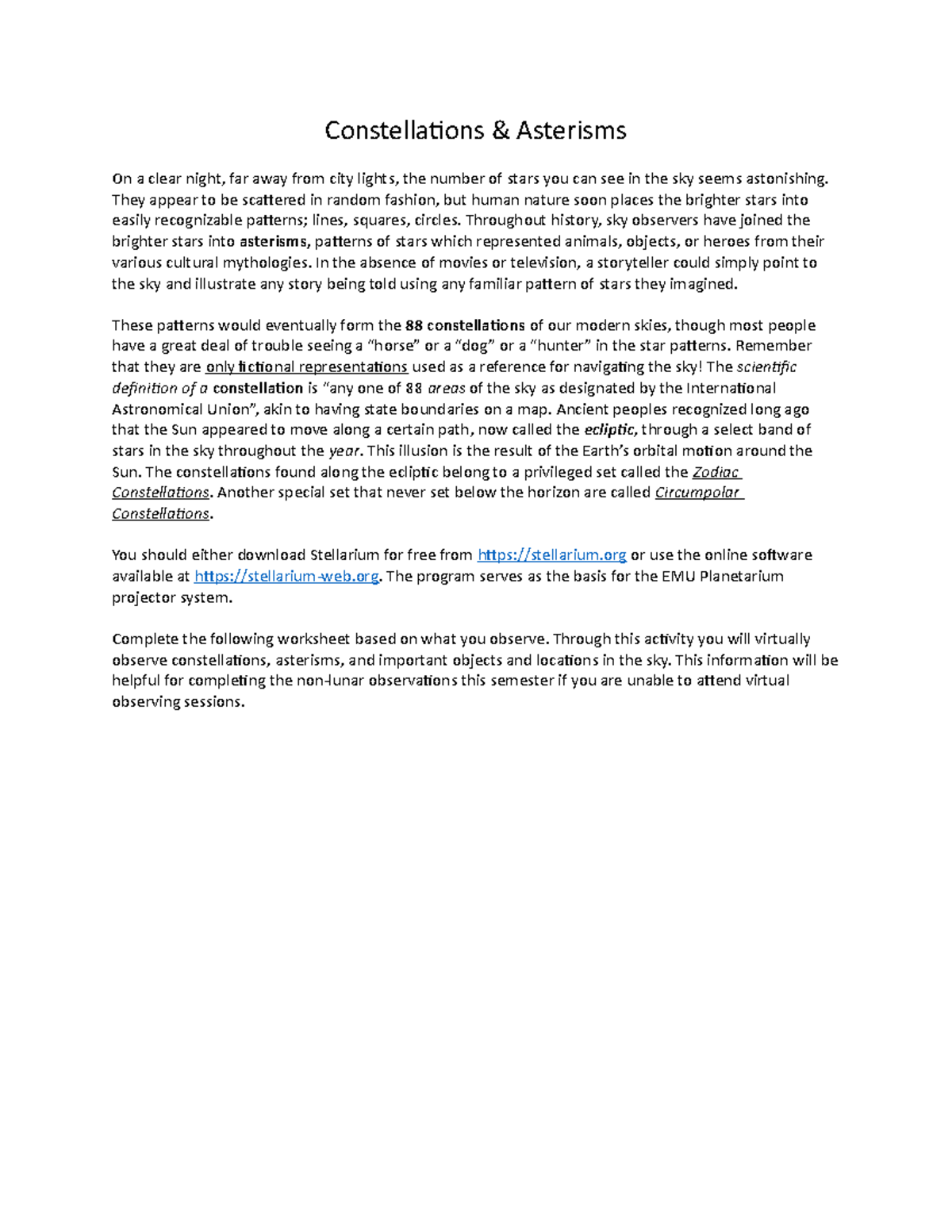 Constellations assignment for class - Constellations & Asterisms On a ...