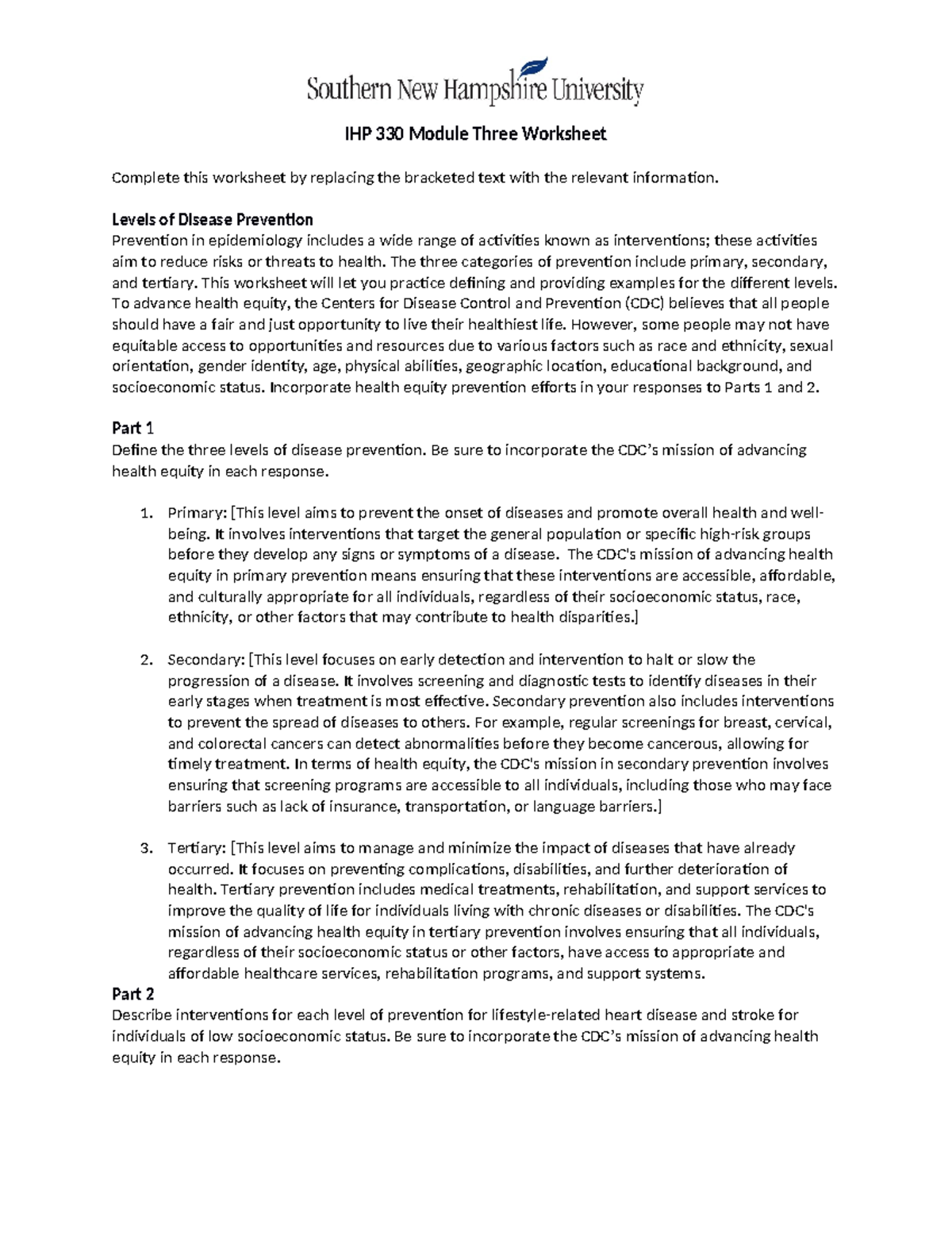 IHP 330 Module Three Worksheet - IHP 330 Module Three Worksheet ...