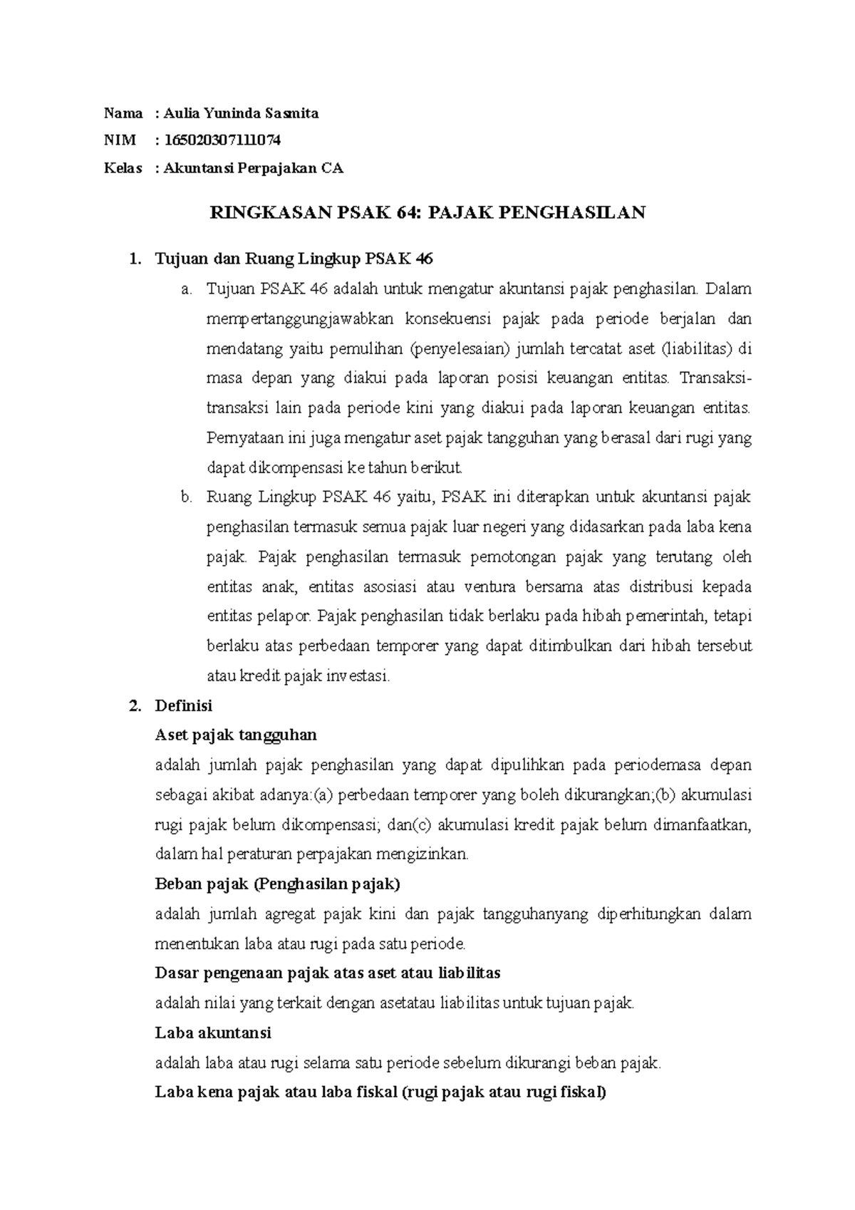 PSAK 64 Rangkuman - Nama : Aulia Yuninda Sasmita NIM : 165020307111074 ...
