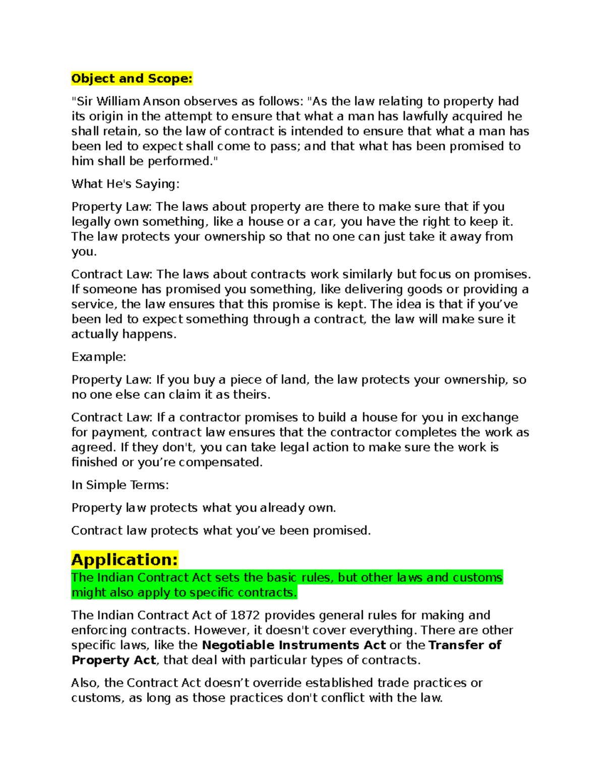 THE Contract ACT 1872 - Object and Scope: "Sir William Anson observes ...