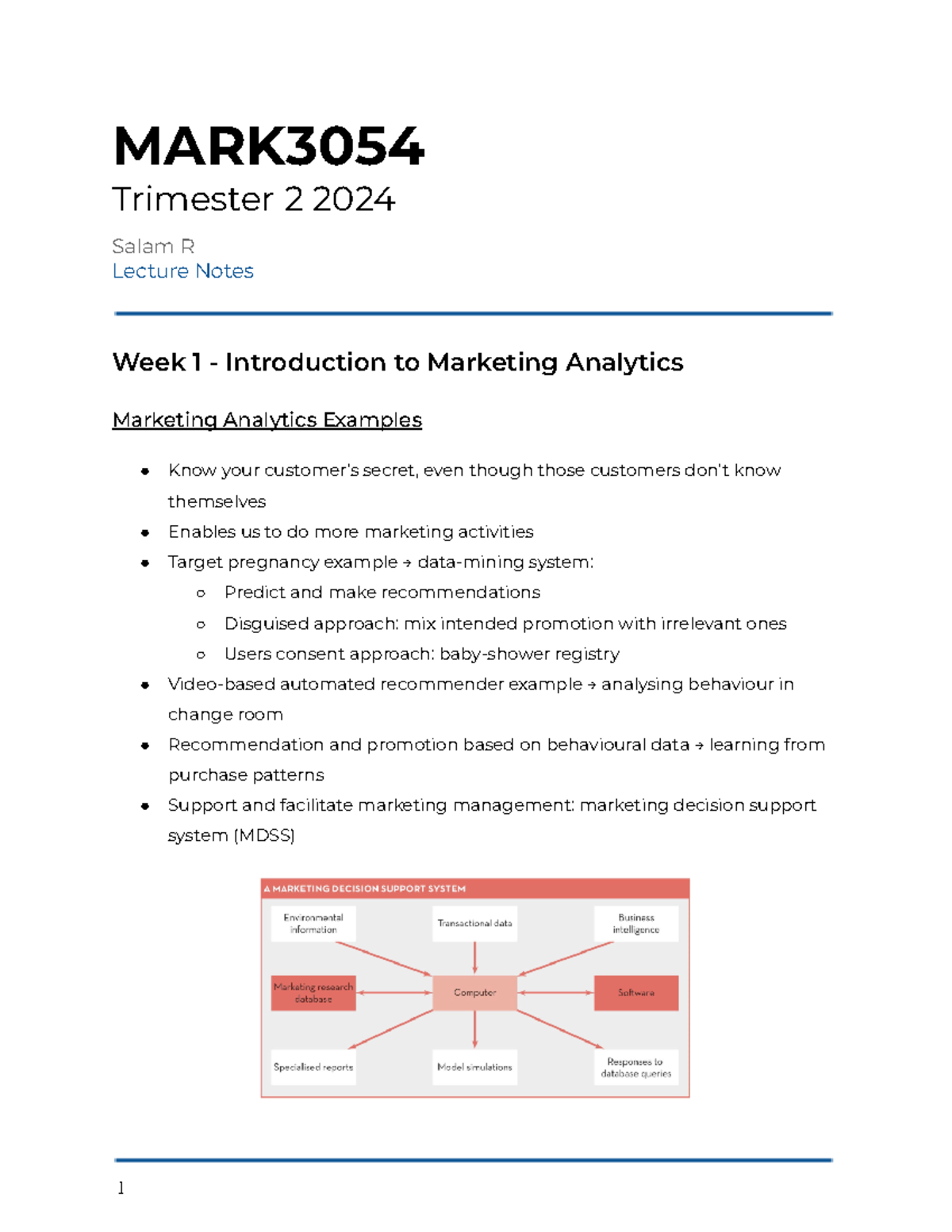 MARK3054 Week 1-3 Notes - MARK Trimester 2 2024 Salam R Lecture Notes ...