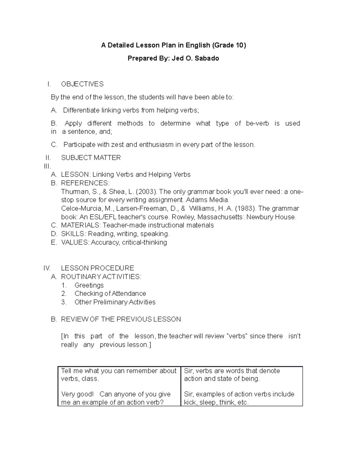 Lesson plan for oct 17-18 - A Detailed Lesson Plan in English (Grade 10 ...