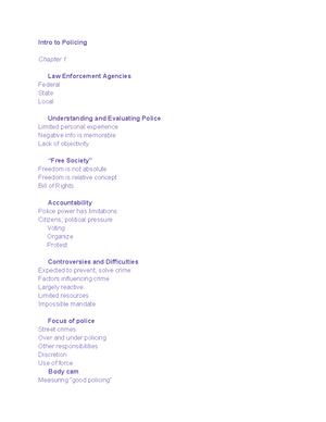 Intro to Policing - Lecture notes 1-3 - Intro to Policing Chapter 1 Law ...