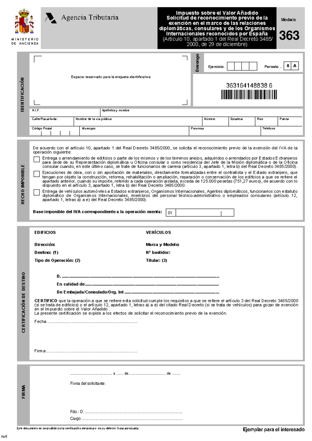 Mod363e - Modelo - M I N I S T E R I O D E H A C I E N D A Modelo N.I ...