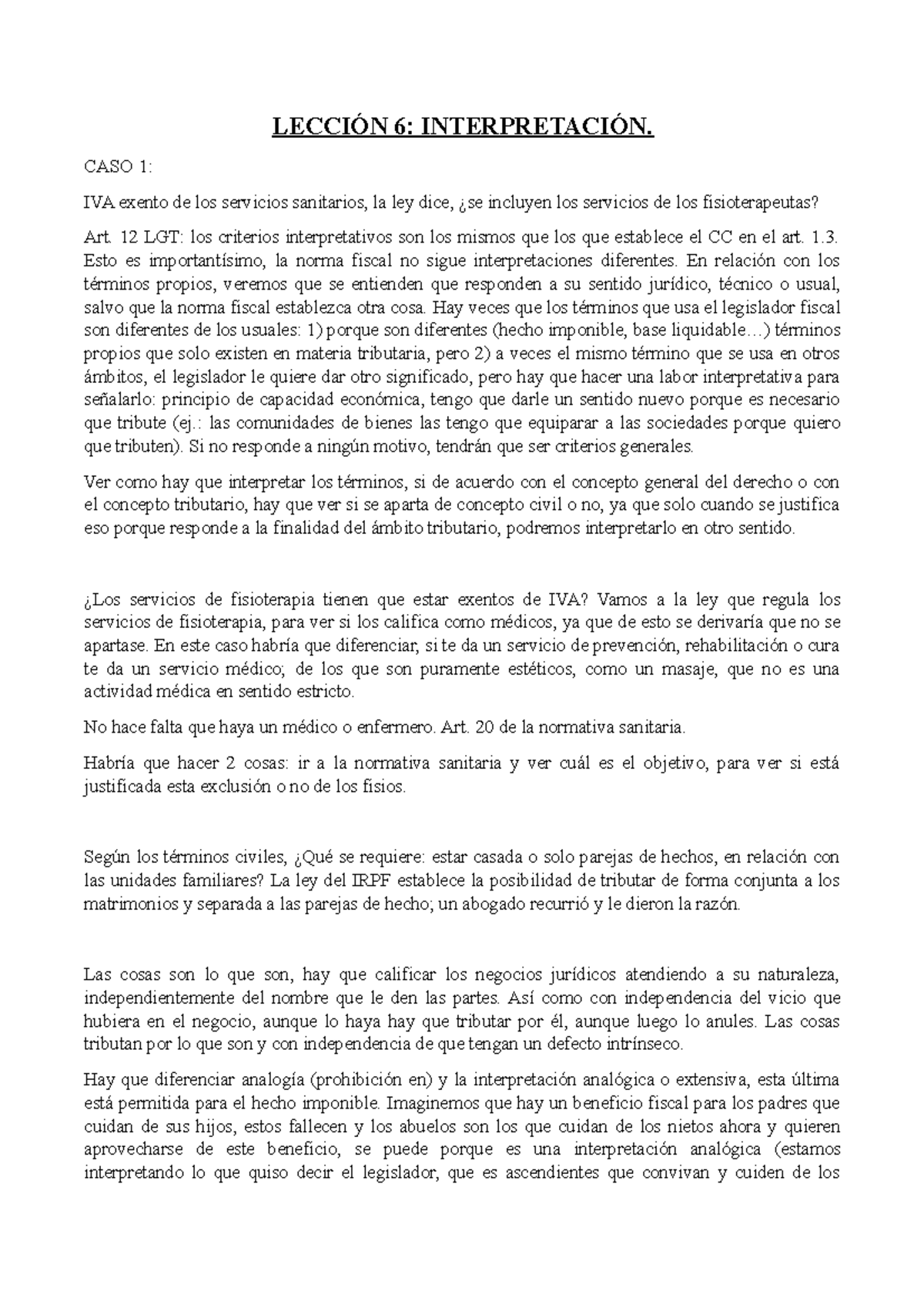 TEMA 6 - Tema relativo a la interpretación más los casos relativos a la lección - LECCIÓN 6 ...