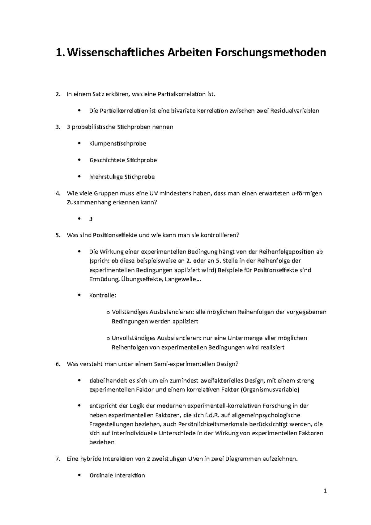 Klausur 2017, Fragen und Antworten - 1. Wissenschaftliches Arbeiten Forschungsmethoden 2. In ...