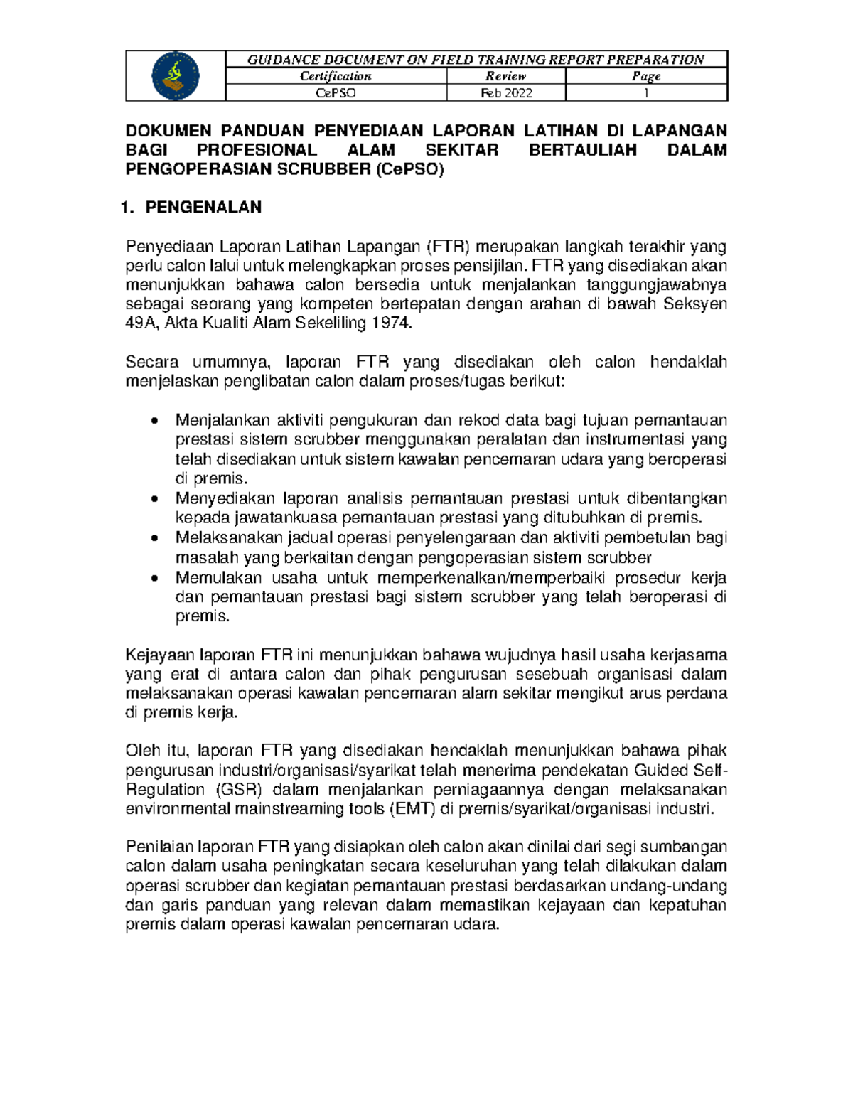 FTR-Ce PSO-2022 Malayver - Certification Review Page CePSO Feb 2022 1 DOKUMEN PANDUAN PENYEDIAAN ...
