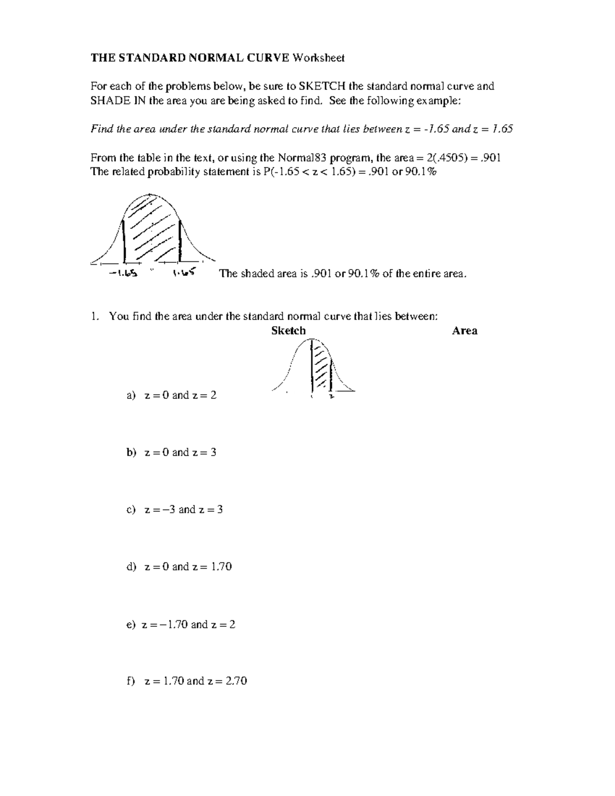 Standard Normal Distribution Activities - THE STANDARD NORMAL CURVE ...
