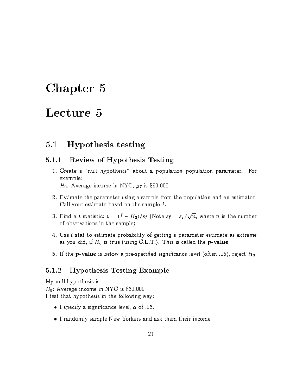 Econometrics Lecture 5 Chapter 5 Lecture 5 5 Hypothesis Testing 5 1 Review Of Hypothesis