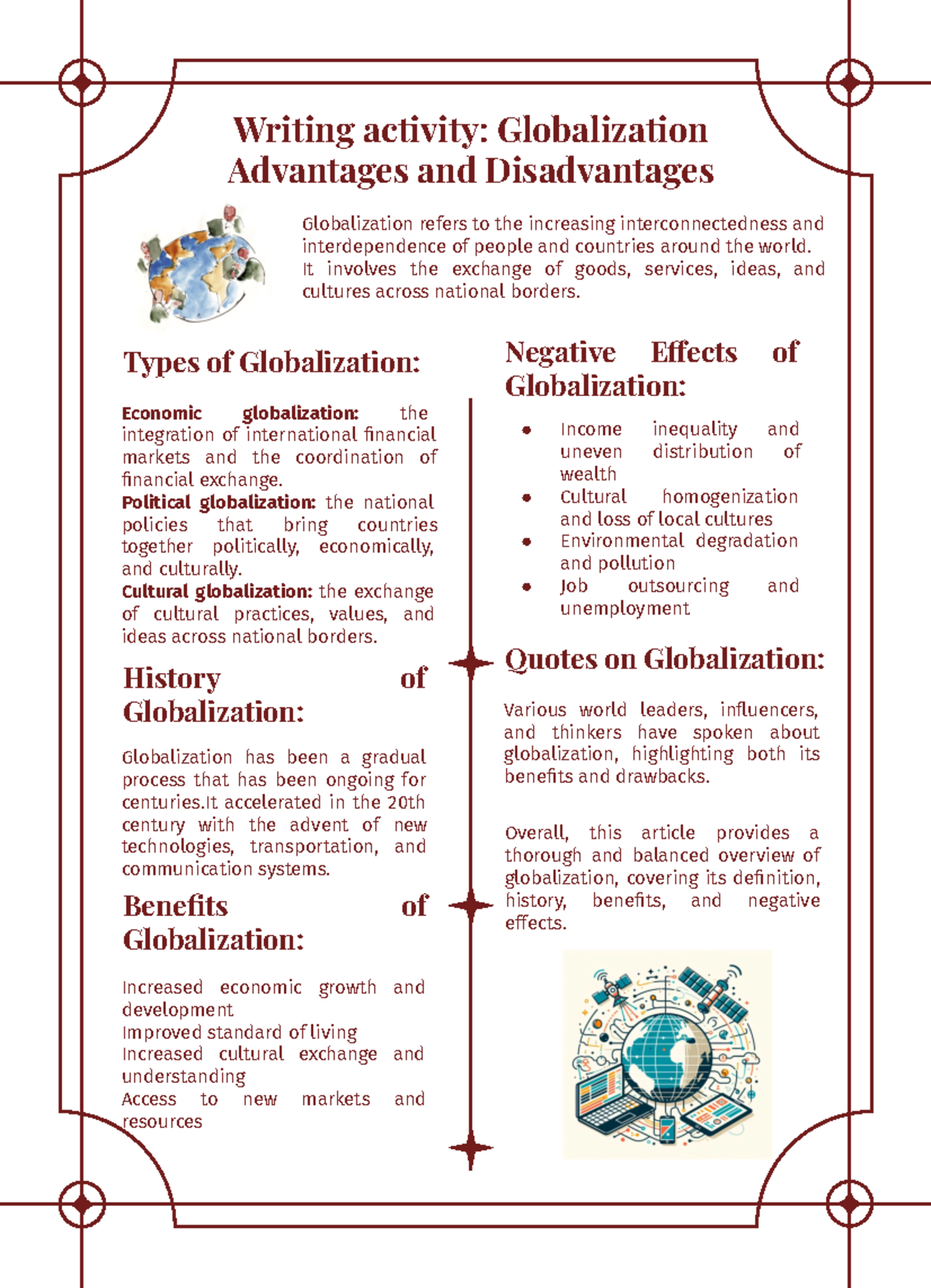 Writing activity Globalization Advantages and Disadvantages - Writing ...