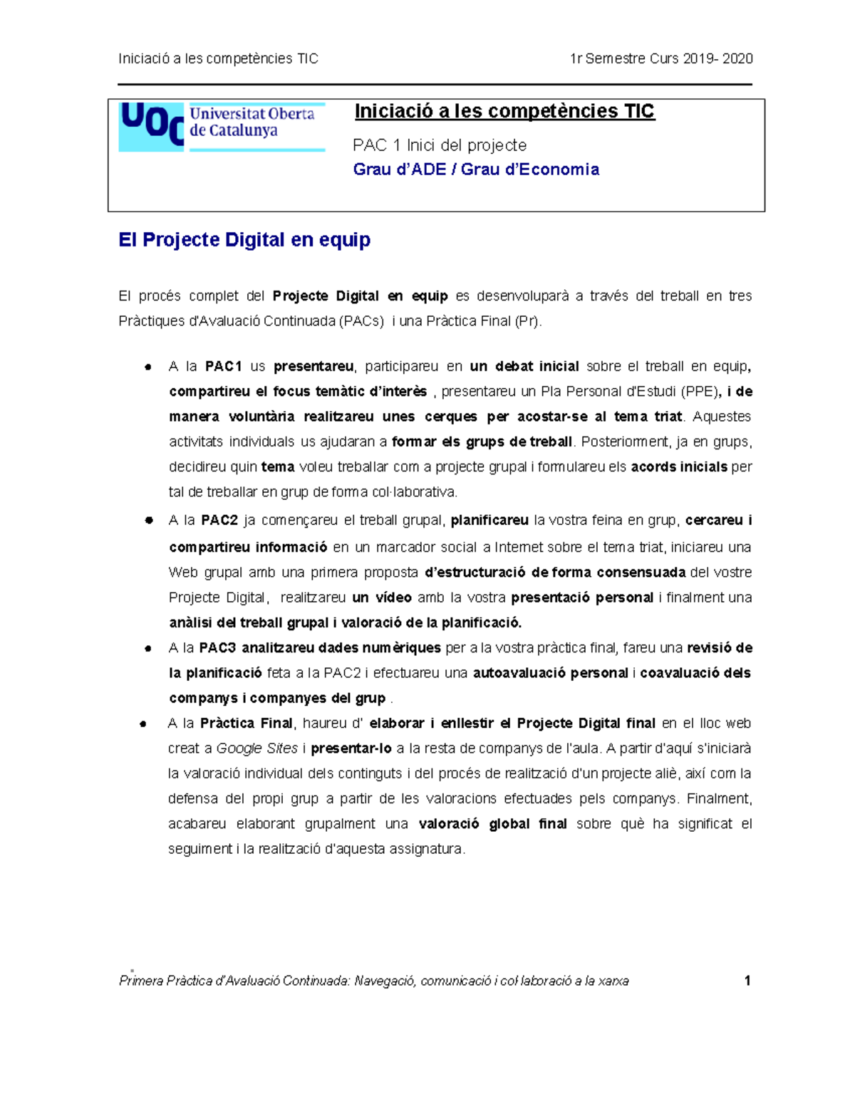 Competencias TIC - Iniciació a les competències TIC PAC 1 Inici del ...