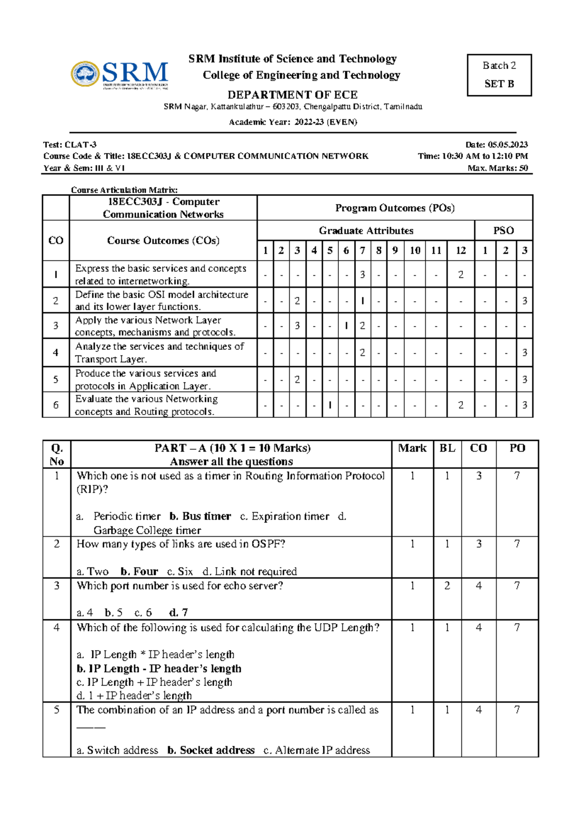 CCN CT3 2023-2024 set B batch 2 - SRM Institute of Science and ...