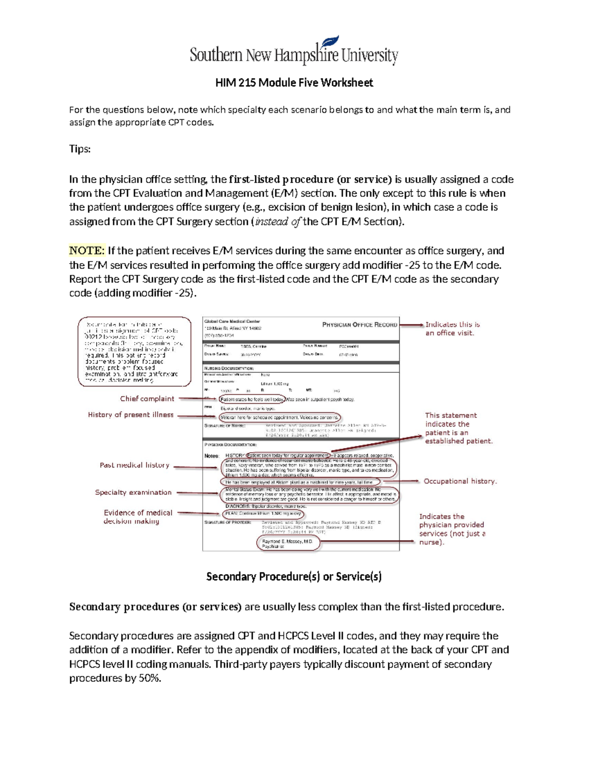 HIM 215 Module Five Worksheet 1 - HIM 215 Module Five Worksheet For the ...