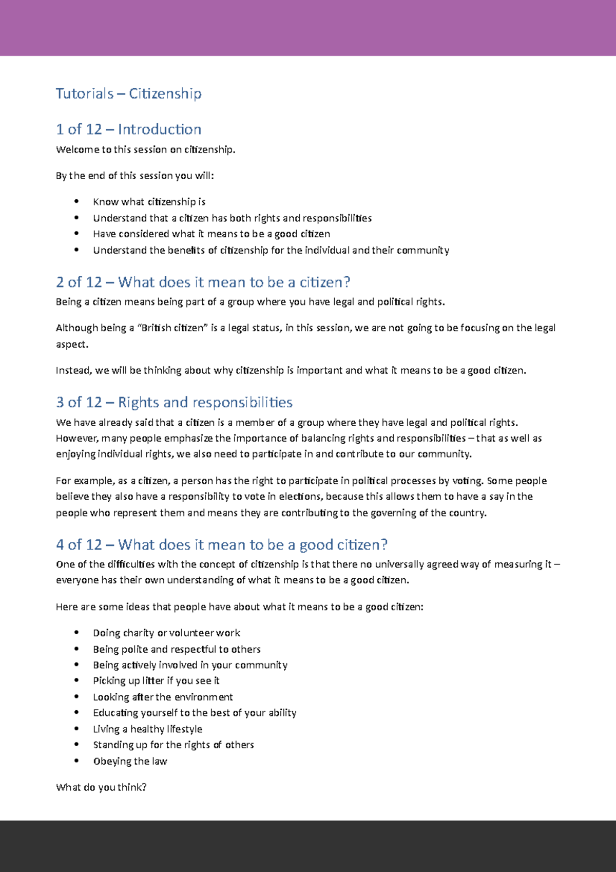 Citizenship (Accessibility Version) - Tutorials – Citizenship 1 of 12 ...