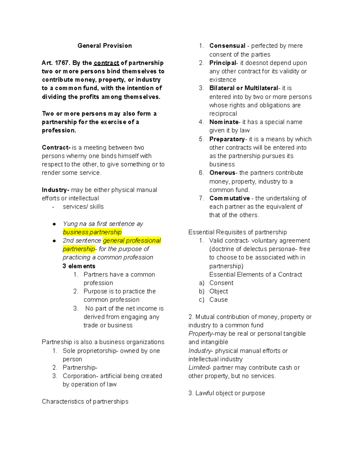 General Provision Part 1 - General Provision Art. 1767. By the contract ...