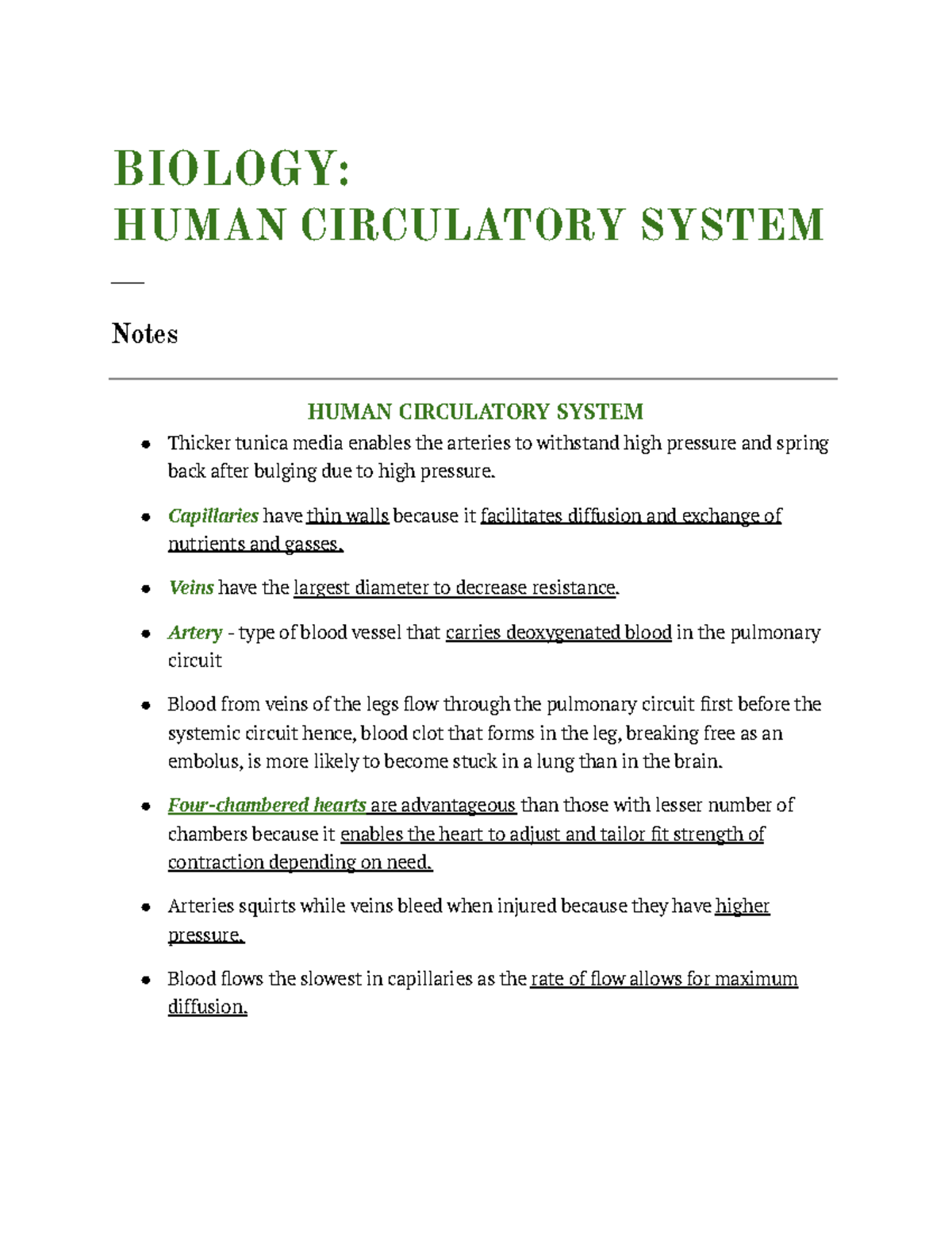 Biology Human Circulatory System - BIOLOGY: HUMAN CIRCULATORY SYSTEM ...