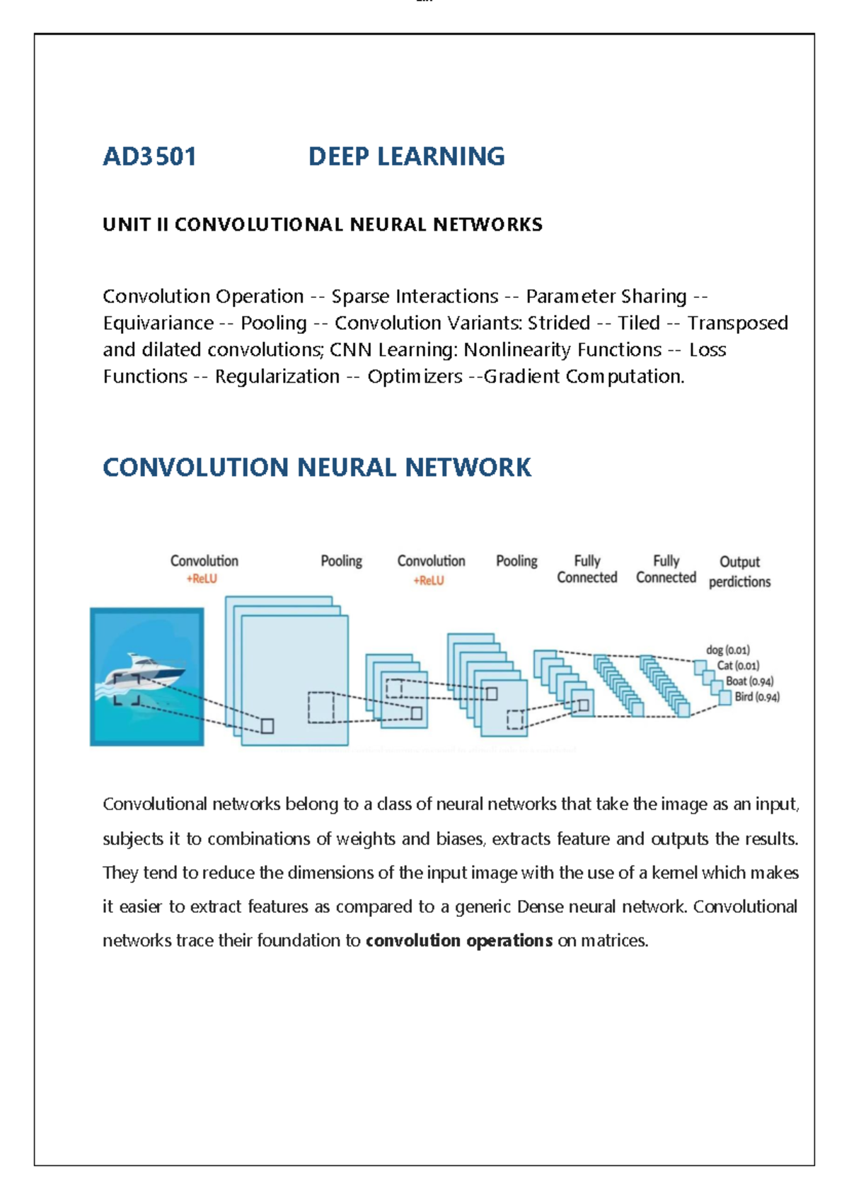 Deep learning-unit-2-AD3501 - AD3501 DEEP LEARNING UNIT II ...
