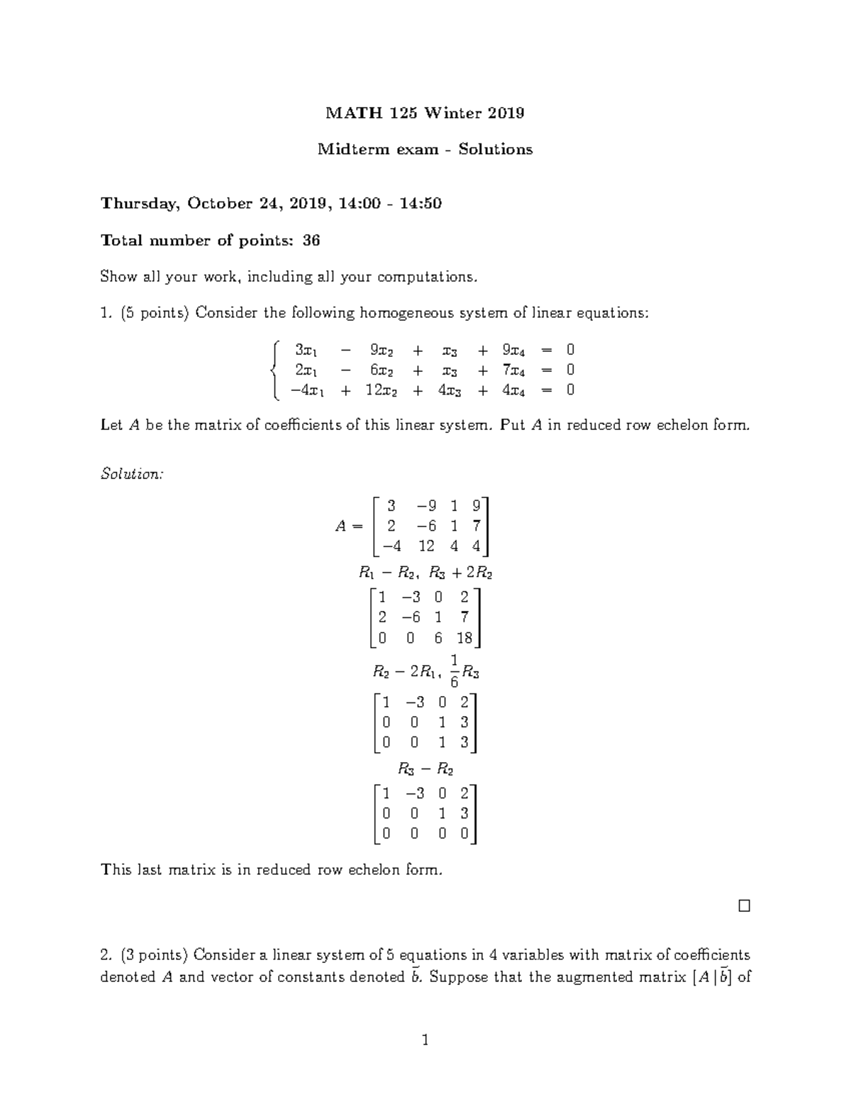 Midterm 2019, answers - MATH 125 Winter 2019 Midterm exam - Solutions ...