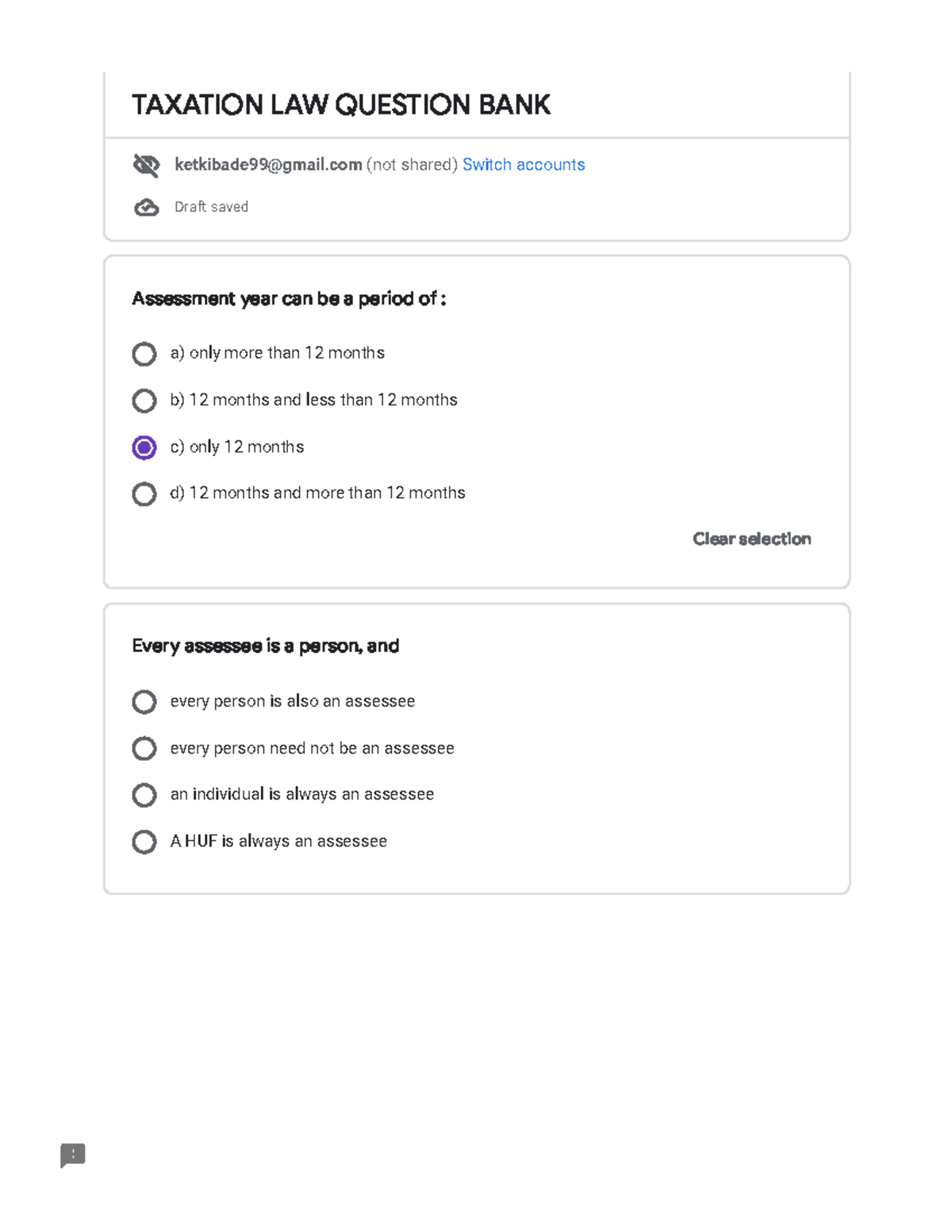 Taxation LAW Question BANK - a) only more than 12 months b) 12 months ...