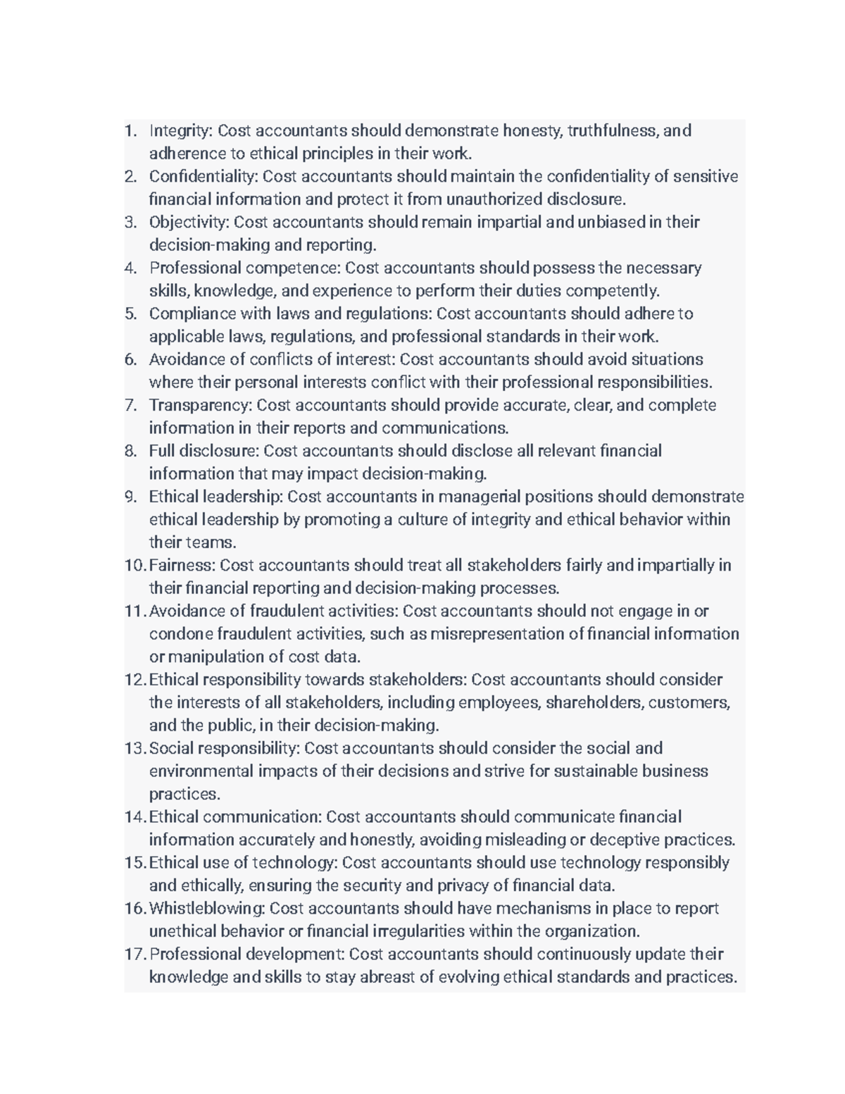 Ethical behavior in cost accounting Notes - Integrity: Cost accountants ...