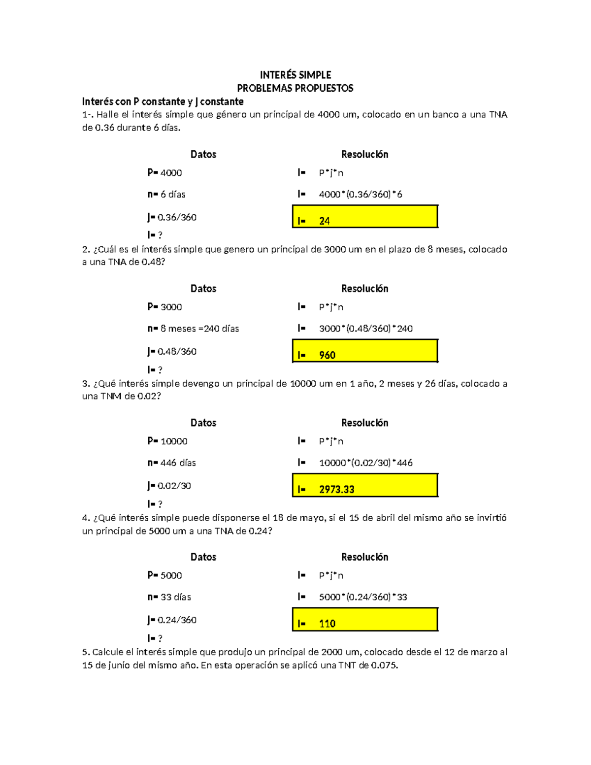 406280613-Interes-Simple - INTERÉS SIMPLE PROBLEMAS PROPUESTOS Interés ...