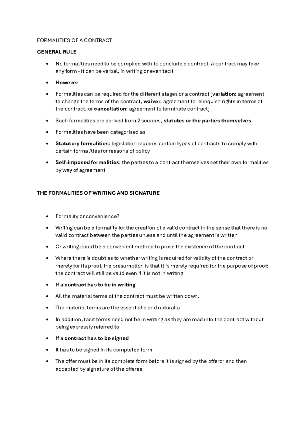 Formalities oF A Contract - FORMALITIES OF A CONTRACT GENERAL RULE • No ...