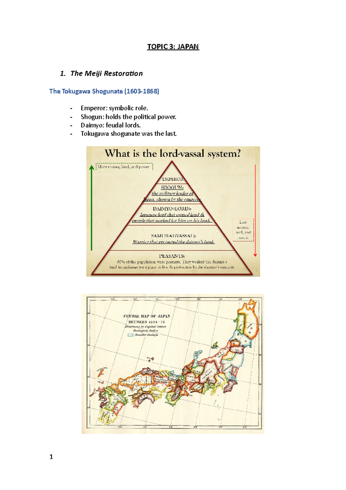 Topic 3. Japan - TOPIC 3: JAPAN 1. The Meiji Restoration The Tokugawa ...