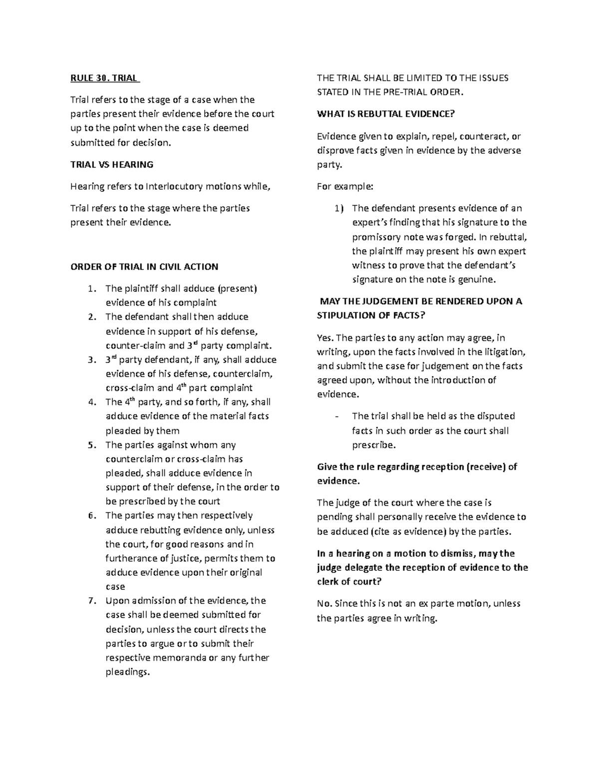 Trial - RULE 30 to RULE 36 - RULE 30. TRIAL Trial refers to the stage ...