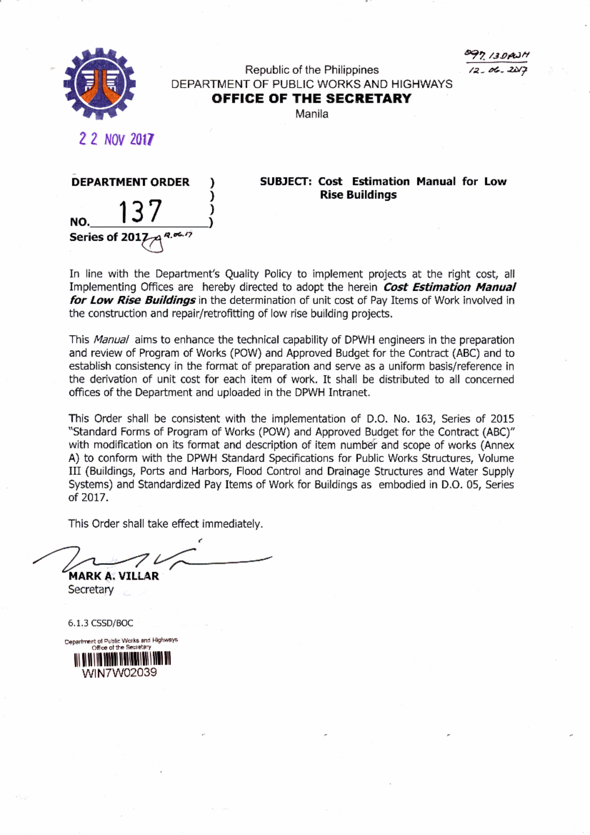 DO 137 s2017 - Republic of the Philippines DEPARTMENT OF PUBLIC WORKS ...