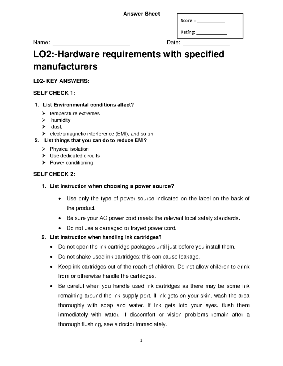 LO2 Answer key - Answer Sheet Name: _________________________ Date: _______________ LO2 ...