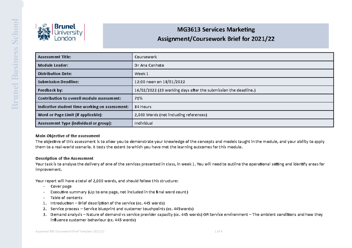 Mg3613 Coursework Brief 2021 - Assessment Title: Coursework Module ...