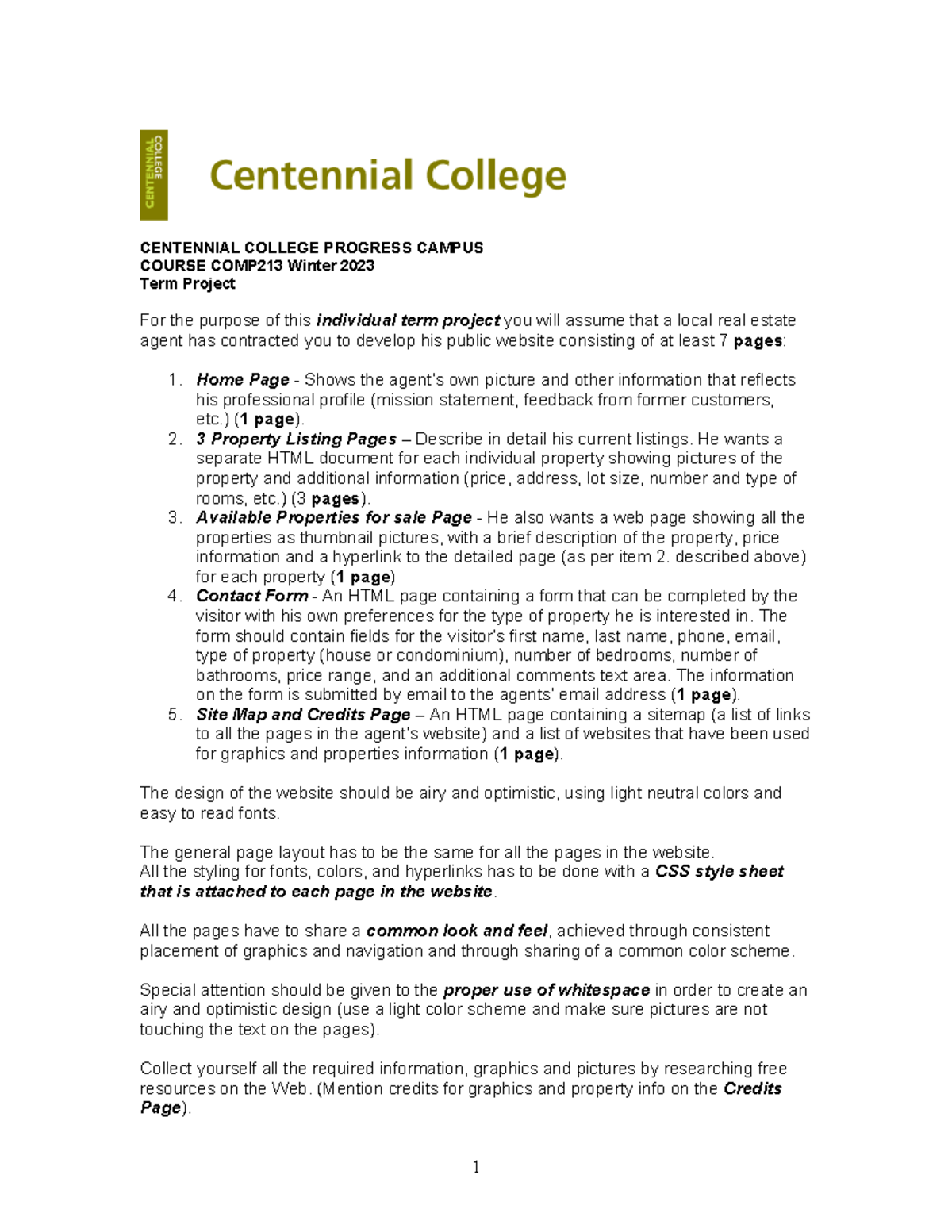 COMP213Term Project W 23 - CENTENNIAL COLLEGE PROGRESS CAMPUS COURSE COMP213 Winter 2023 Term ...