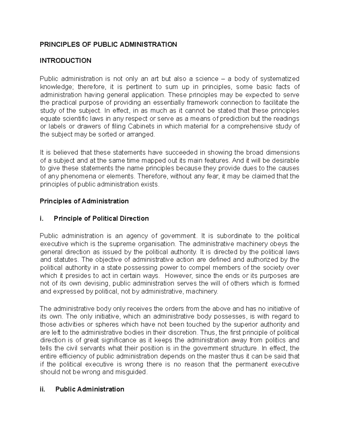 Principles OF Public Administration - PRINCIPLES OF PUBLIC ADMINISTRATION INTRODUCTION Public ...