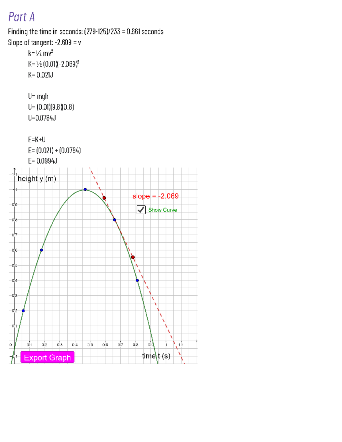 Physics Lab #2 - labs - Part A Finding the time in seconds: (279-125 ...