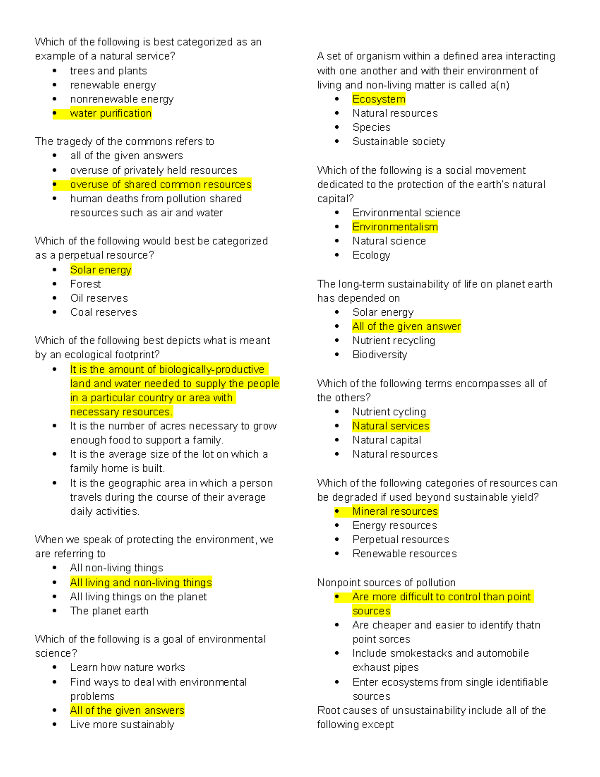 ES TEST Compilation - environmental science - Which of the following is ...