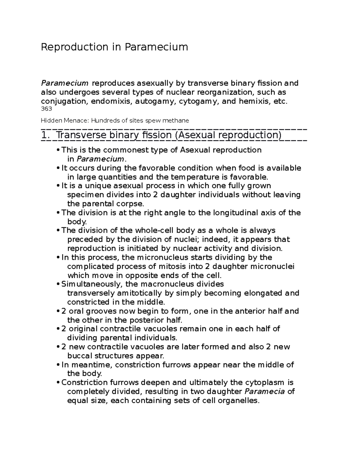 Reproduction in Paramecium - Reproduction in Paramecium Paramecium ...