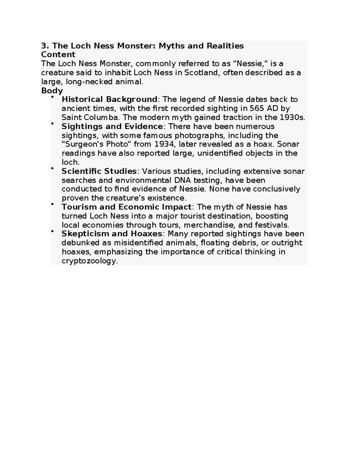 The Loch Ness Monster Myths and Realities - The Loch Ness Monster ...