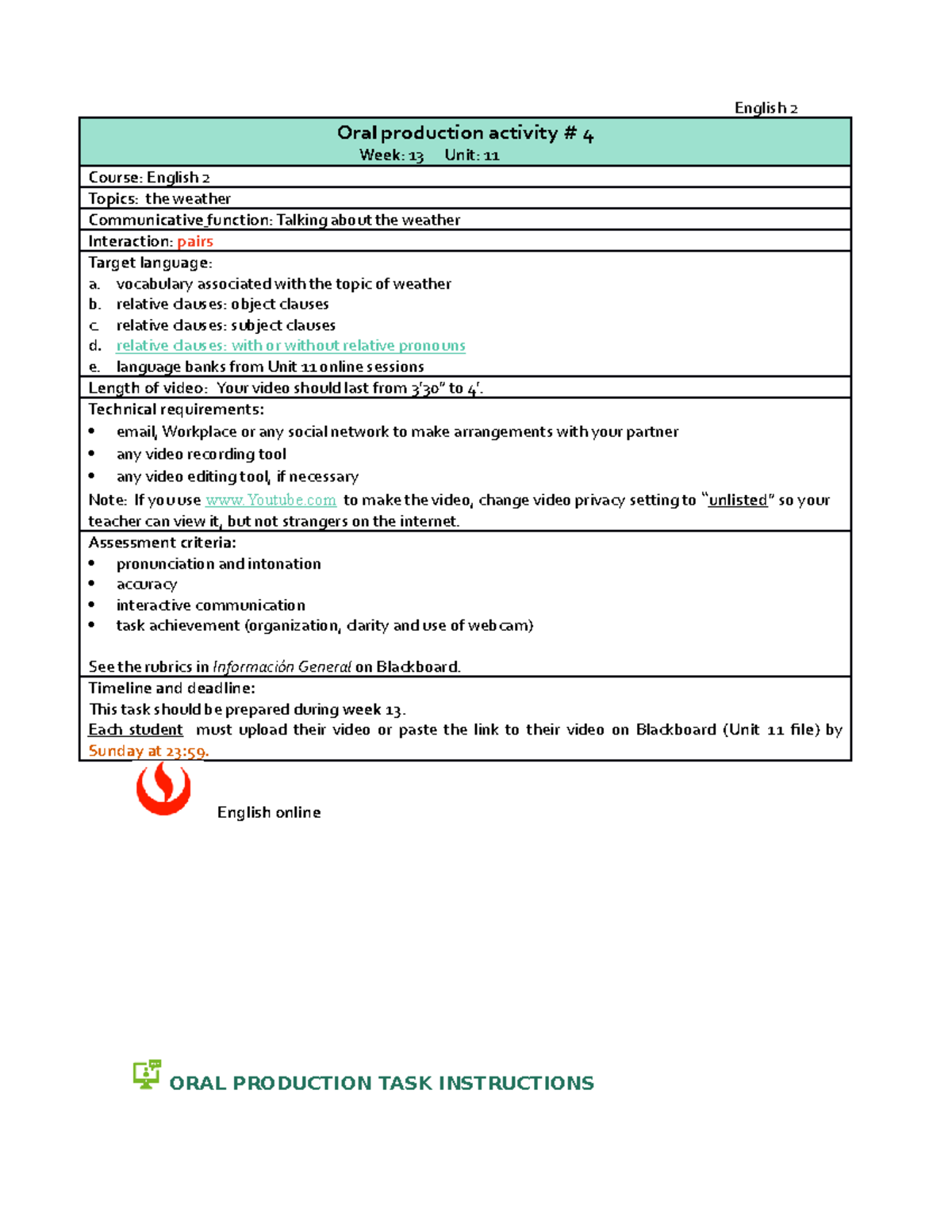 E2 OPA # 4 UNIT 11(3) - E2 OPA # 4 UNIT 11(3) wetalk - English 2 Oral ...