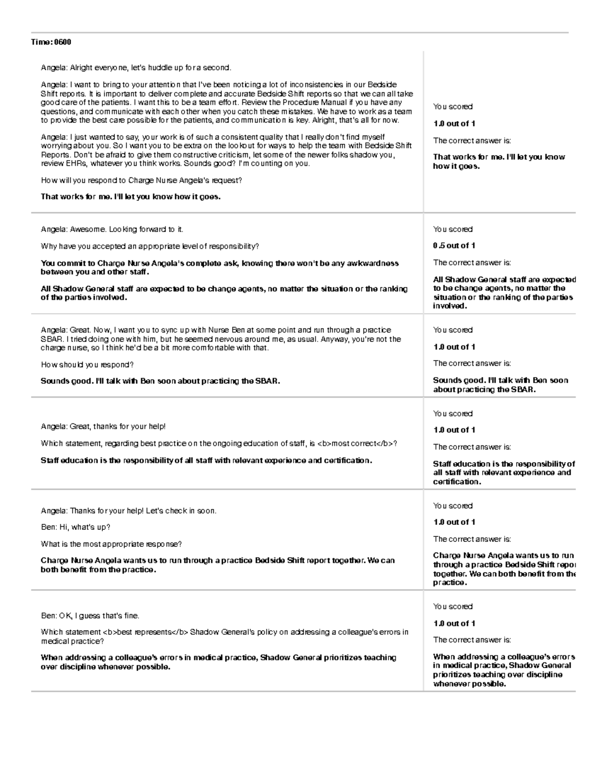 Change Management and Patient Advocacy - Time: 0600 Angela: Alright ...