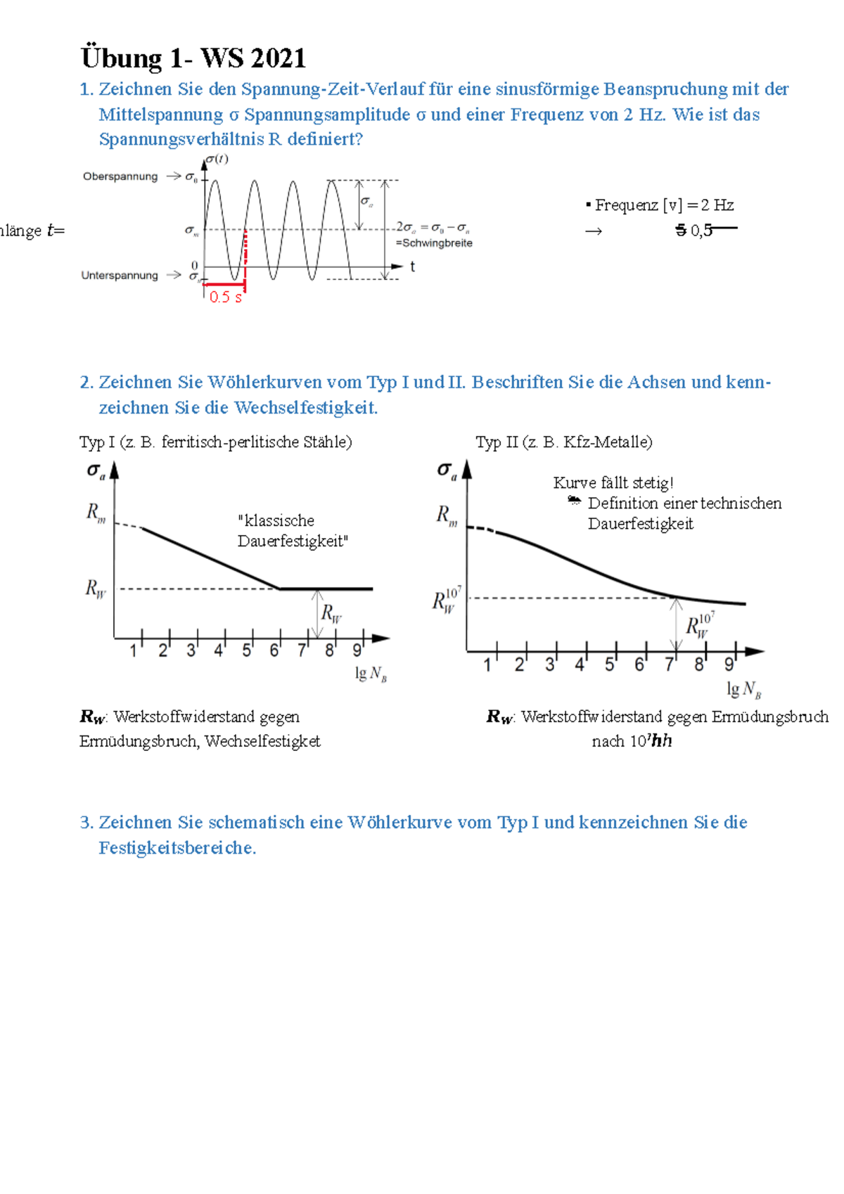 Übung 1- Werkstoffe WS 2021 - Übung 1- WS 2021 1. Zeichnen Sie den Spannung-Zeit-Verlauf für ...