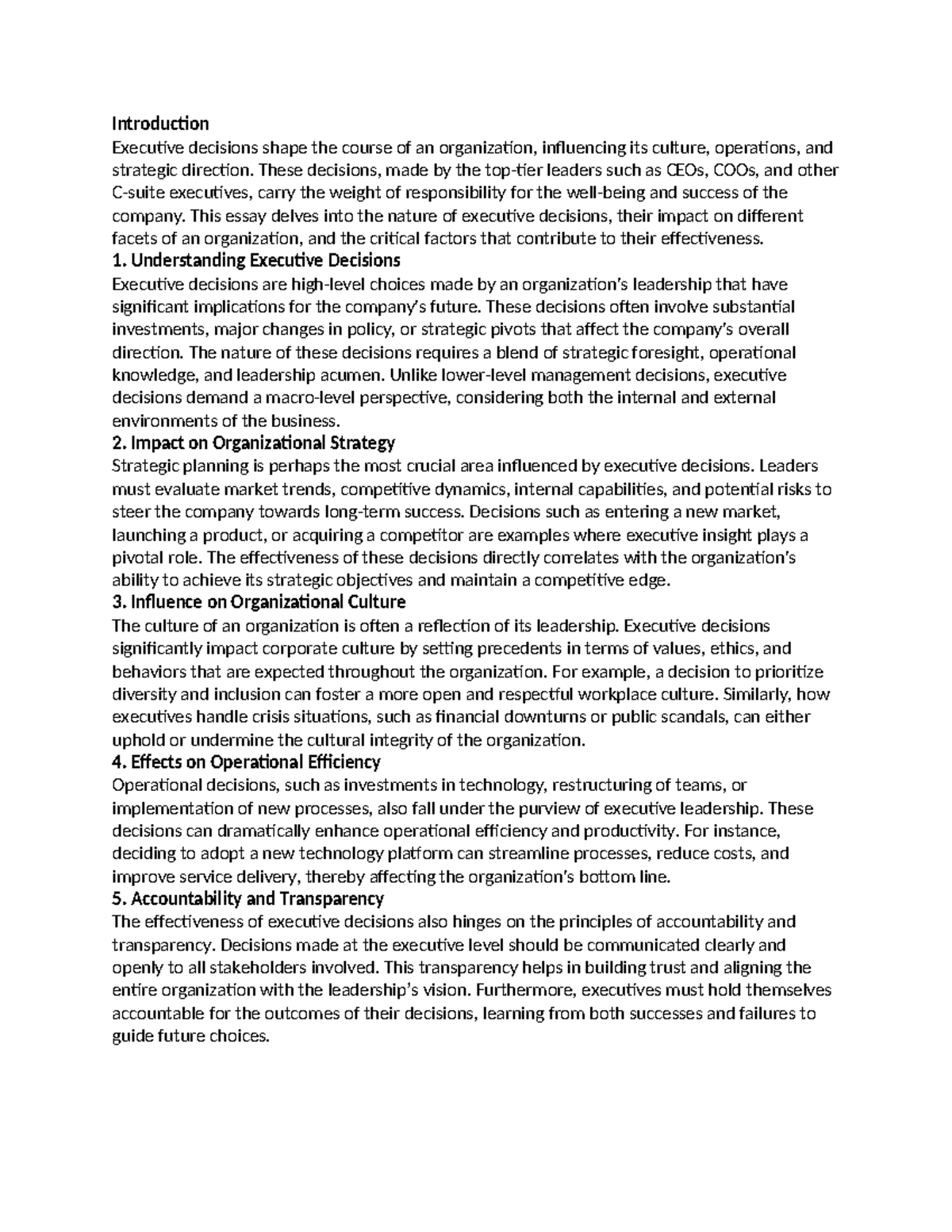 Introduction executive decisions - Introduction Executive decisions ...