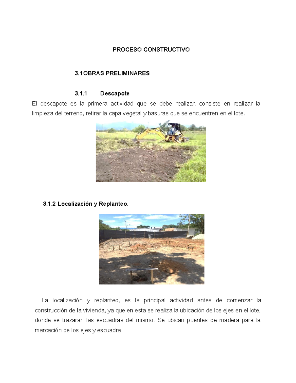 Proceso Constructivo DE Vivienda - PROCESO CONSTRUCTIVO 3 PRELIMINARES 3.1 Descapote El ...