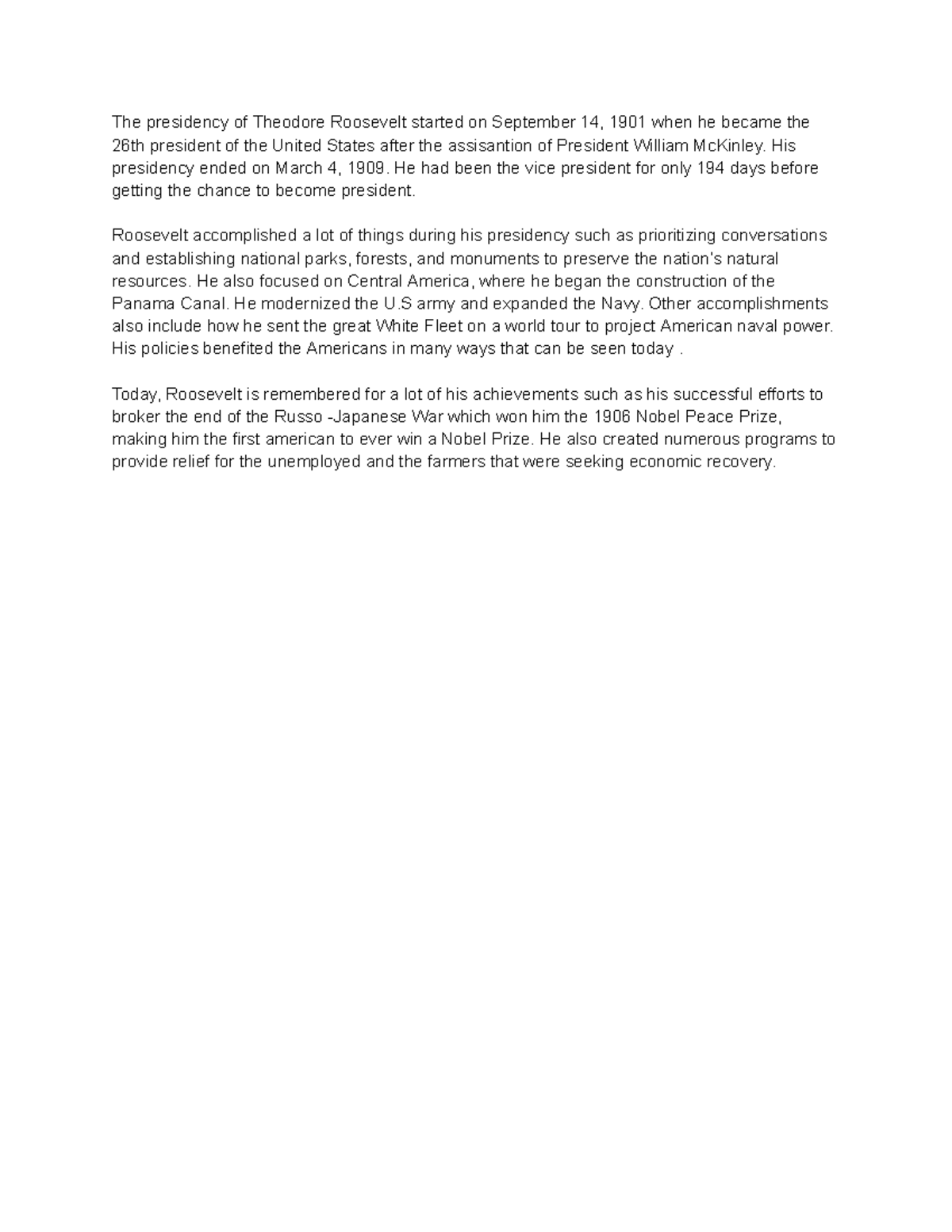 President Roosevelt's Legacy - The presidency of Theodore Roosevelt ...