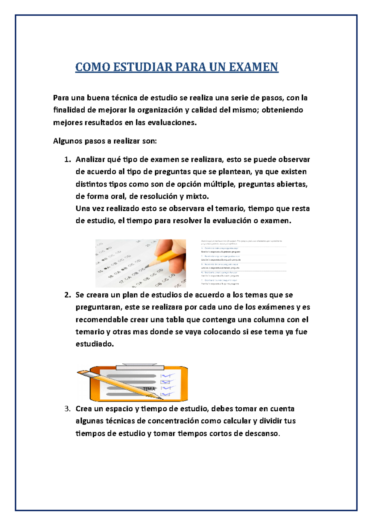 COMO Estudiar PARA UN Examen - COMO ESTUDIAR PARA UN EXAMEN Para una buena técnica de estudio se ...