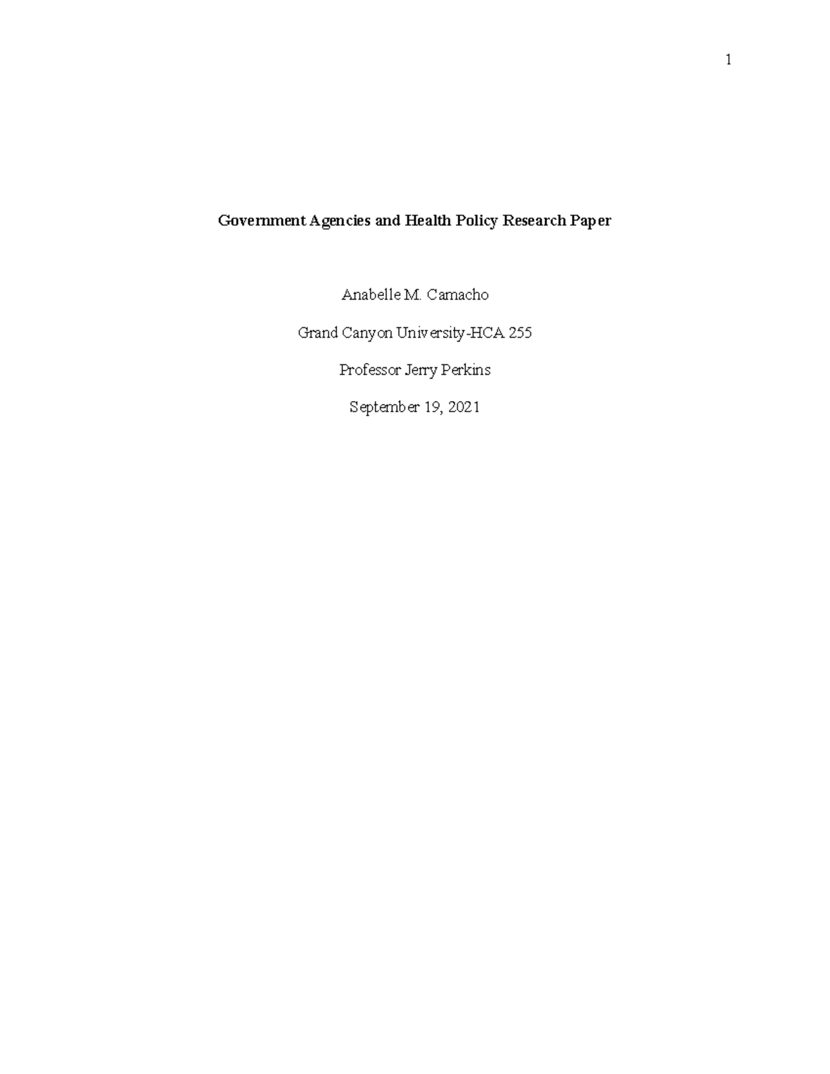 Governemnt Agencies and health Policy Research Paper - Government ...